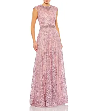 Mac Duggal Embroidered Cap-sleeve A-line Gown - Rose