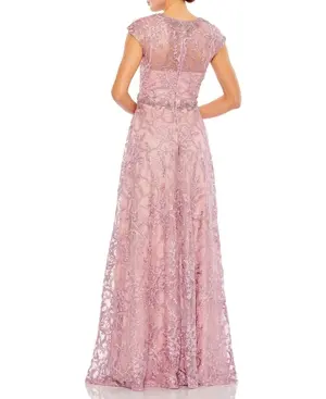 Mac Duggal Embroidered Cap-sleeve A-line Gown - Rose
