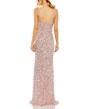 Mac Duggal Sequined Low Back Slip Gown - Pink
