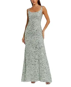 Mac Duggal Sequined Low Back Slip Gown - Sage