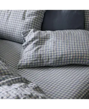PIGLET IN BED Gingham Linen Fitted Sheet