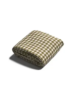PIGLET IN BED Gingham Linen Blend Duvet Cover - Botanical Green Gingham