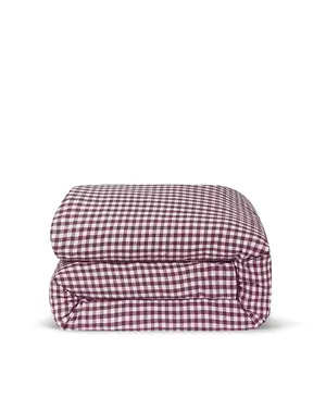 PIGLET IN BED Gingham Linen Blend Duvet Cover, King Plain Berry