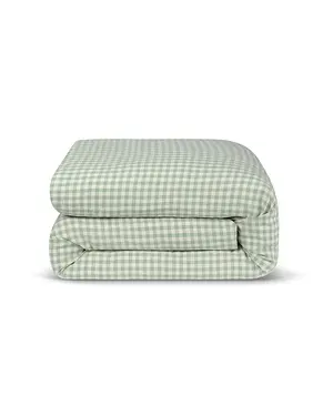PIGLET IN BED Gingham Linen Blend Duvet Cover - Sage Green