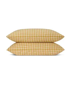 PIGLET IN BED Gingham Linen Blend Pillowcase Pair - Honey Gingham