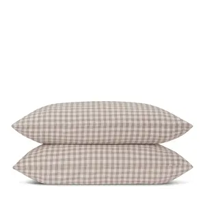 PIGLET IN BED Gingham Linen Blend Pillowcase Pair - Mushroom Gingham