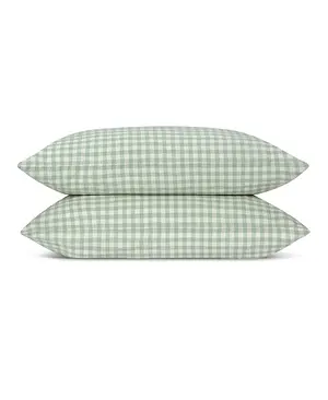 PIGLET IN BED Gingham Linen Blend Pillowcase Pair - Sage Green