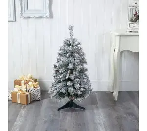 NEARLY NATURAL 3' Flocked White River Mountain Pine Tree - One-color