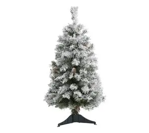 NEARLY NATURAL 3' Flocked White River Mountain Pine Tree
