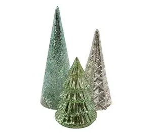 LUMABASE Battery Operated Set Of 3 Green & Silv Er Trees - One-color