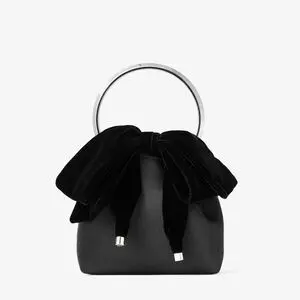 JIMMY CHOO Bon Bon Satin Bucket Bag With Velvet Bow - Black