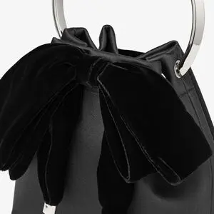 JIMMY CHOO Bon Bon Satin Bucket Bag With Velvet Bow - Black