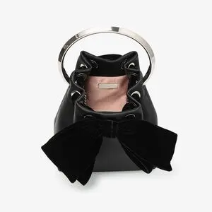 JIMMY CHOO Bon Bon Satin Bucket Bag With Velvet Bow - Black