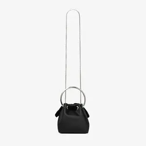 JIMMY CHOO Bon Bon Satin Bucket Bag With Velvet Bow - Black