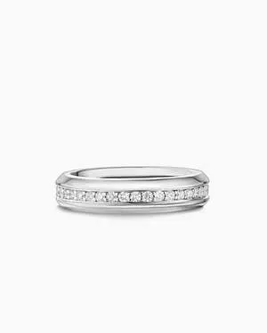 David Yurman Beveled Band Ring In 18k White Gold With Diamonds