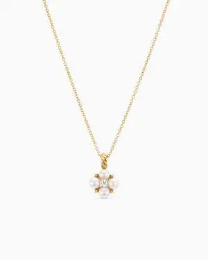 David Yurman 18k Yellow Gold Pearl Pendant Necklace With Diamond - Akoya White Pearl