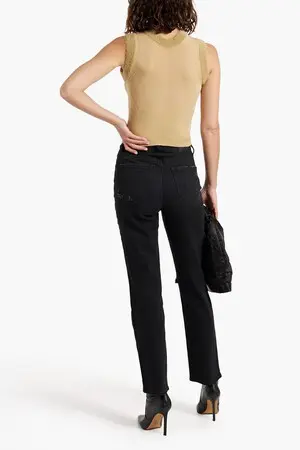 Paige Distressed High-rise Straight-leg Jeans