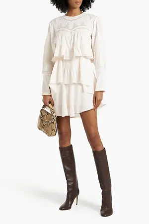 IRO PARIS Micha Mesh-paneled Tiered Crepe Mini Dress
