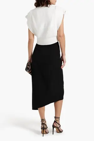 IRO PARIS Jelena Wrap-effect Grain De Poudre Midi Skirt - Black