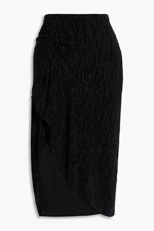 IRO PARIS Cinder Ruched Metallic Jacquard-knit Midi Skirt - Black