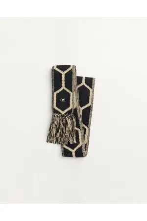 Valentino Garavani Antibes Cotton Scarf With Fringe - Black
