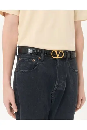 Valentino Garavani Vlogo Signature Crocodile Belt - Black