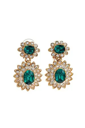 KENNETH JAY LANE Emerald Crystal Drop Clip On Earrings - Natural