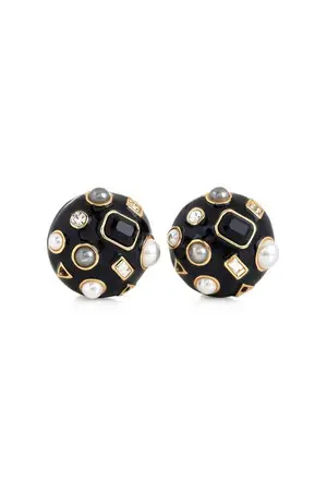 KENNETH JAY LANE Black Enamel Domed Earrings