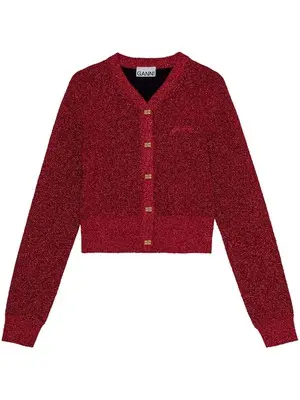 GANNI Buttoned Long Sleeve Cardigan - Red