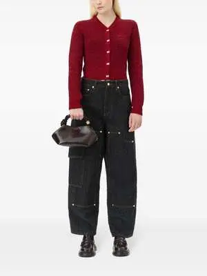 GANNI Buttoned Long Sleeve Cardigan - Red