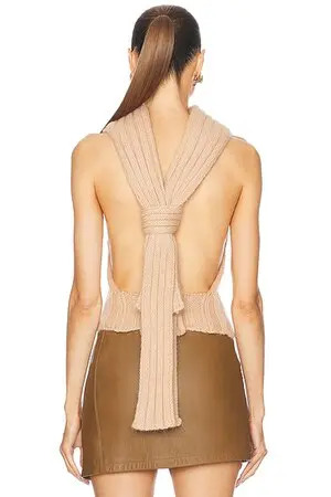AREA Sleeveless Twisted Knit Top - Light Beige
