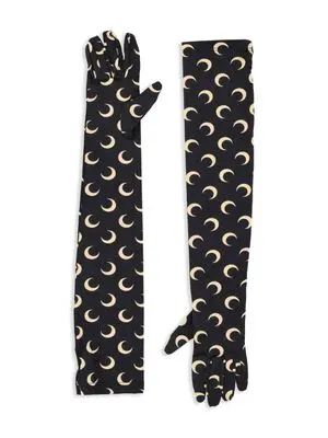 MARINE SERRE Crescent Moon Print Elbow Length Gloves - Black