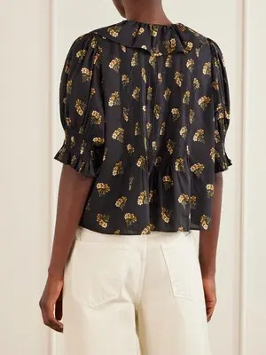 DÔEN Henri Ruffled Pintucked Floral-print Top
