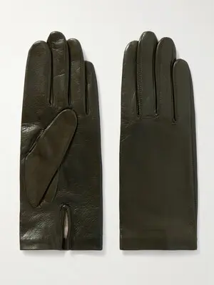 AGNELLE Kate Crinkled-leather Gloves - Green
