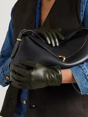 AGNELLE Kate Crinkled-leather Gloves - Green