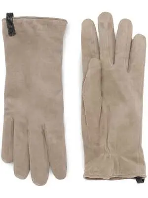 Brunello Cucinelli Brunello Cucinelli Suede Gloves With Monili Detail Neutrals