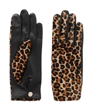 AGNELLE Susan Leather And Leopard-print Calf Hair Gloves - Animal Print