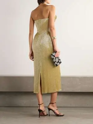 WIEDERHOEFT Beaded Strapless Midi Dress
