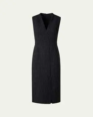 Akris V-Neck Pinstripe Sleeveless Dress - Black-Ecru | Editorialist