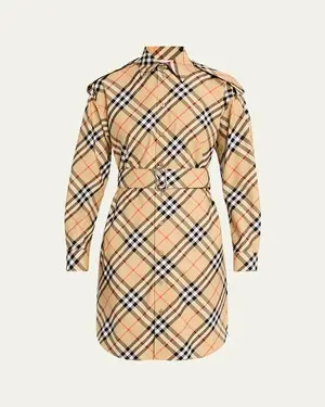 Burberry Check Print Belted Shirtdress - Sand Ip Chk