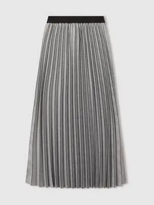 REISS Nova Checked Pleated Midi Skirt