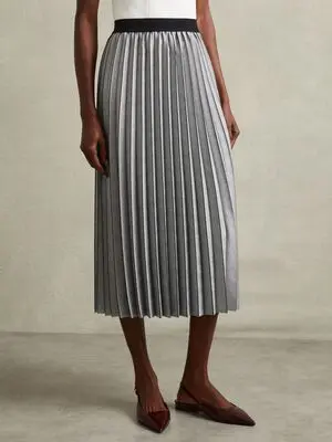 REISS Nova Checked Pleated Midi Skirt