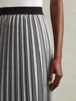 REISS Nova Checked Pleated Midi Skirt