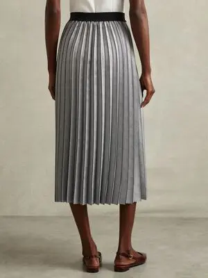 REISS Nova Checked Pleated Midi Skirt