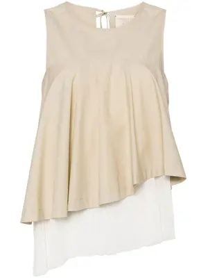 SHANSHAN RUAN Sleeveless Tiered Pleated Top - Neutrals