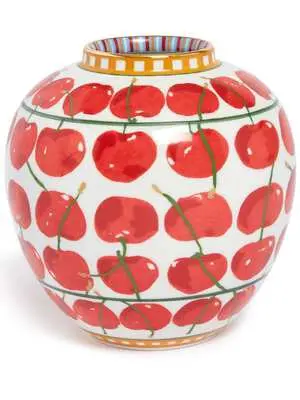La DoubleJ Cherry-print Vase - White