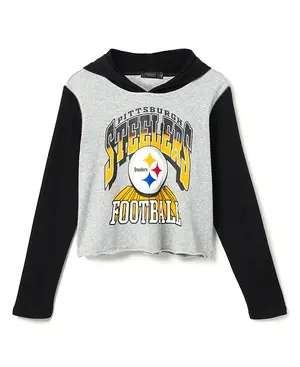 Junk Food Clothing Nfl Pittsburgh Steelers Block Crop Hoodie - Heather Grey/black
