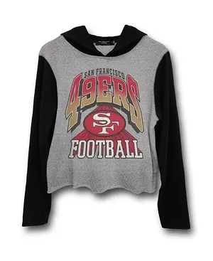 Junk Food Clothing Nfl San Francisco 49ers Block Crop Hoodie - Heather Grey/black