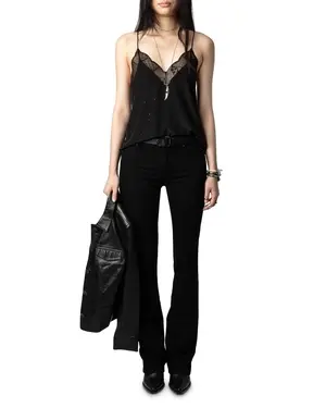 Zadig&Voltaire Silk Lace Trim Embellished Cami - Noir