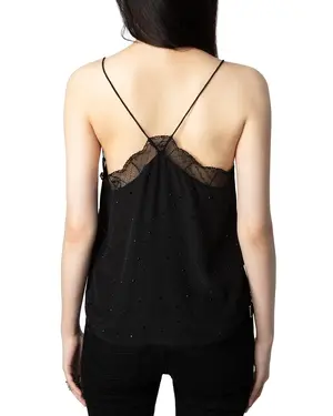 Zadig&Voltaire Silk Lace Trim Embellished Cami - Noir